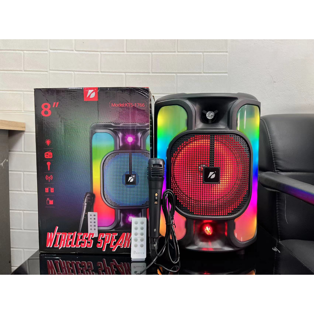 ลำโพงบลูทูธ รุ่นKTS-1766 ดอก8นิ้ว ฟรีไมค์สาย/รีโมท ปรับเบสได้ AUX/USB ...