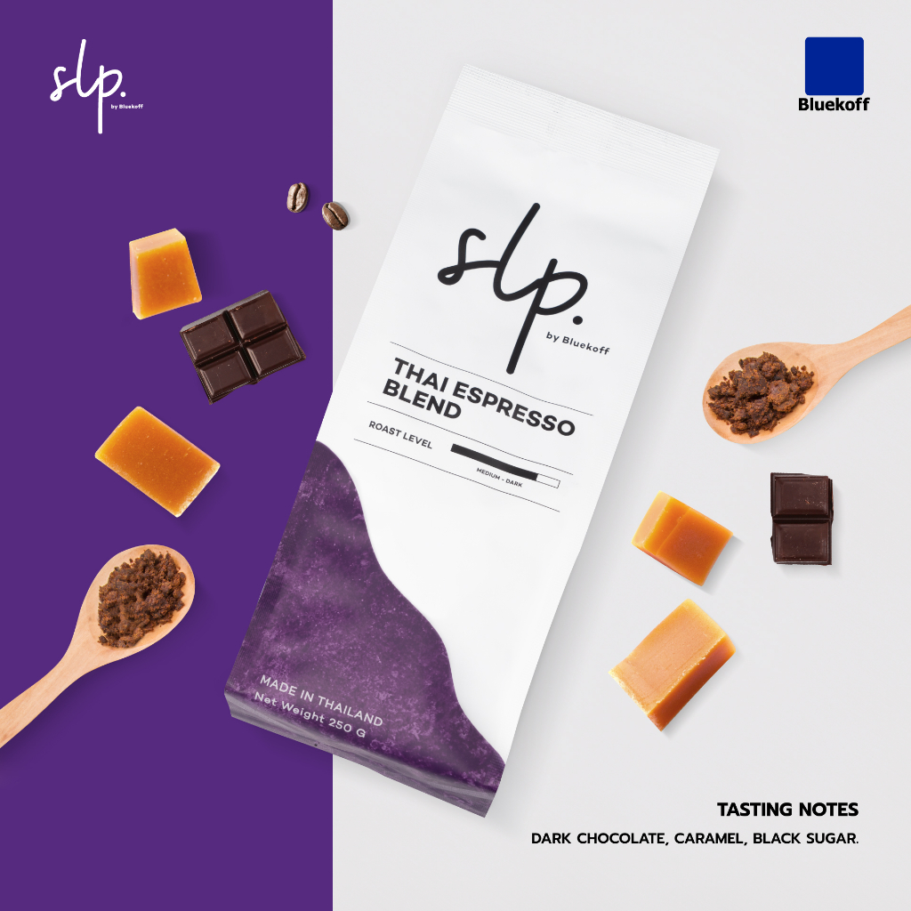Bluekoff Thai Espresso Blend (Medium-Dark) แบรนด์ SLP คั่วสด ระดับคั่วกลางค่อนเข้ม (บรรจุ 250 ...