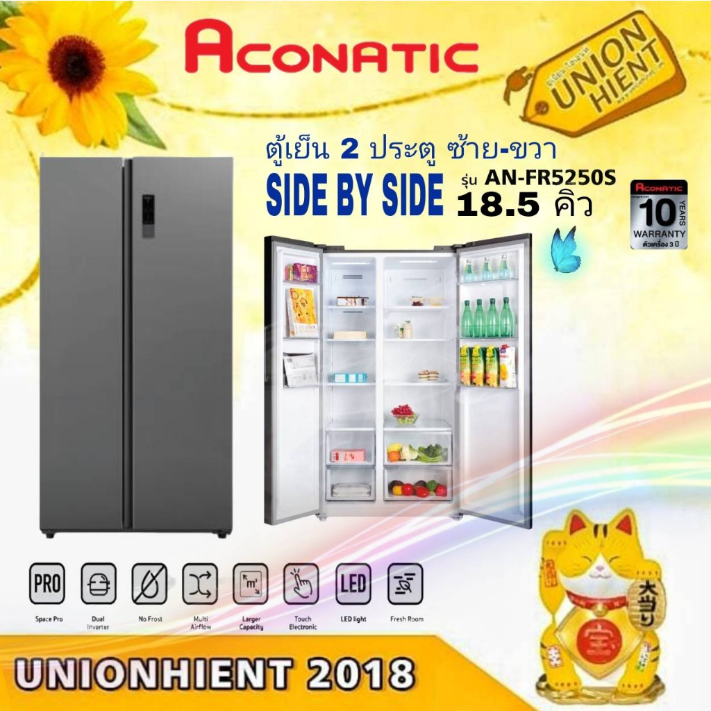 ตู้เย็น Aconatic 2 ประตู ซ้าย-ขวา SIDE BY SIDE รุ่น AN-FR5250S (18.5 ...
