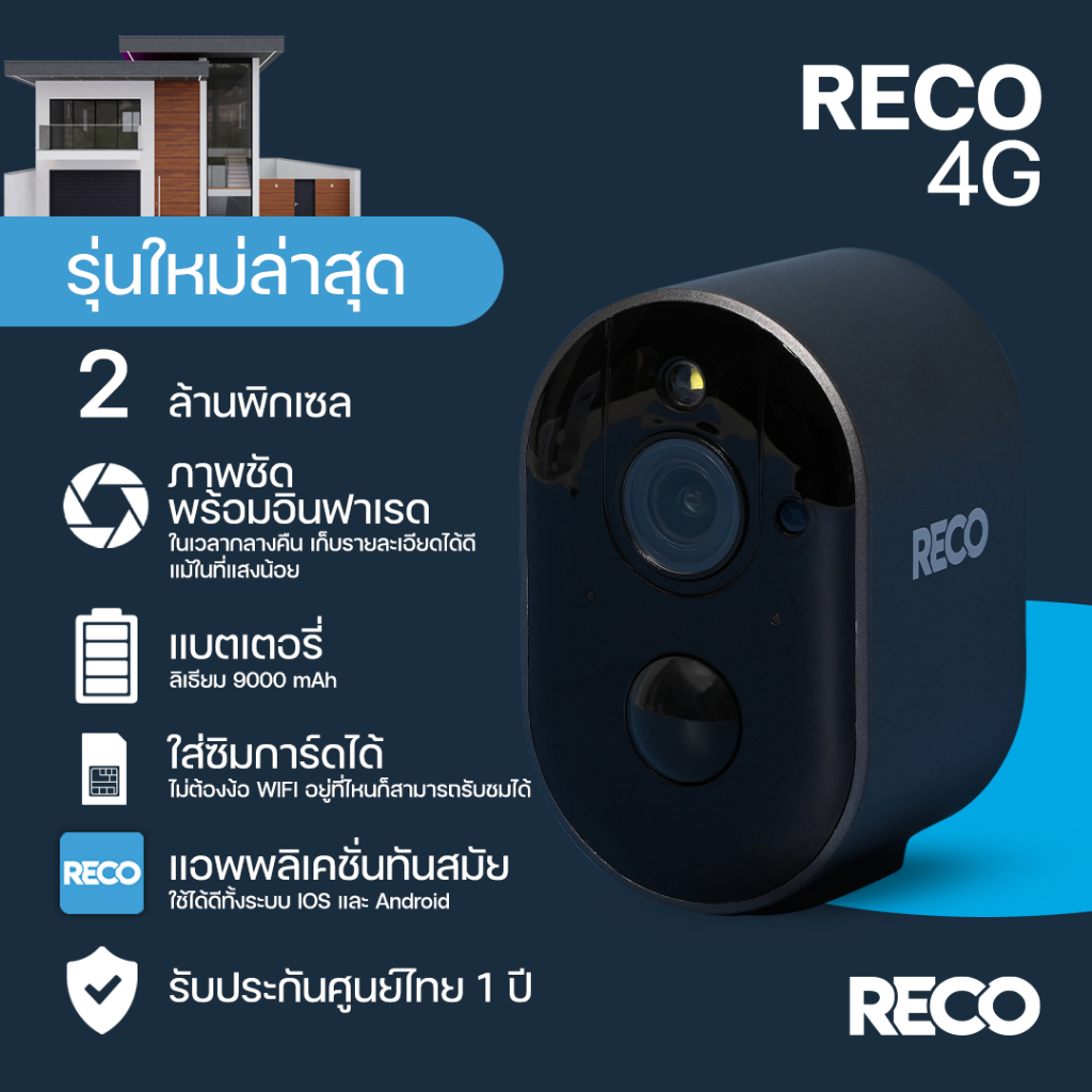 RECO 4G ดูกล้องผ่านมือถือไม่ใช้เน็ตบ้าน ไม่ใช้ไวไฟ ไม่ต้องเสียบปลั๊ก กล้องวงจรปิดไร้สายแบบพกพา ...