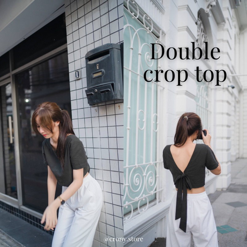 double crop top linen(deep olive green) | Shopee Thailand