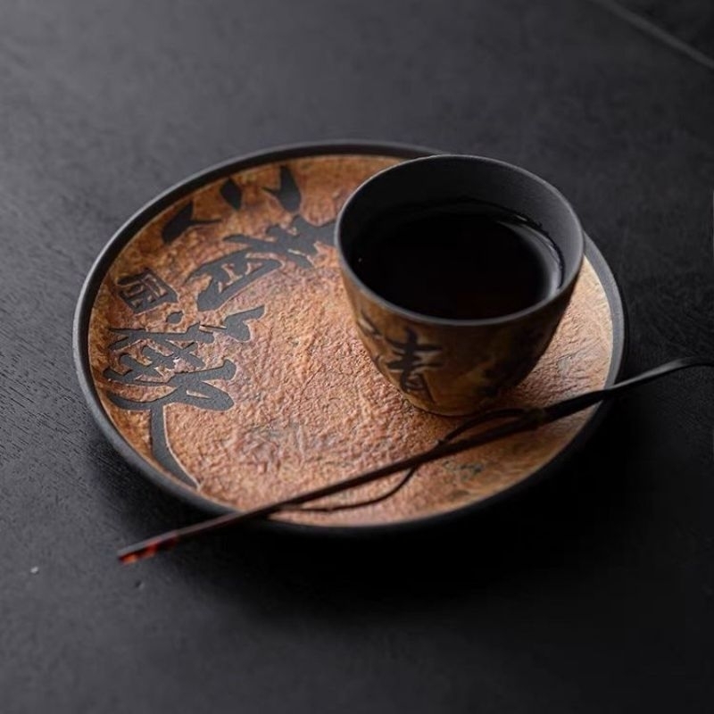 Wood-fired old rock clay tea tray, kiln-turned retro pot holder ...