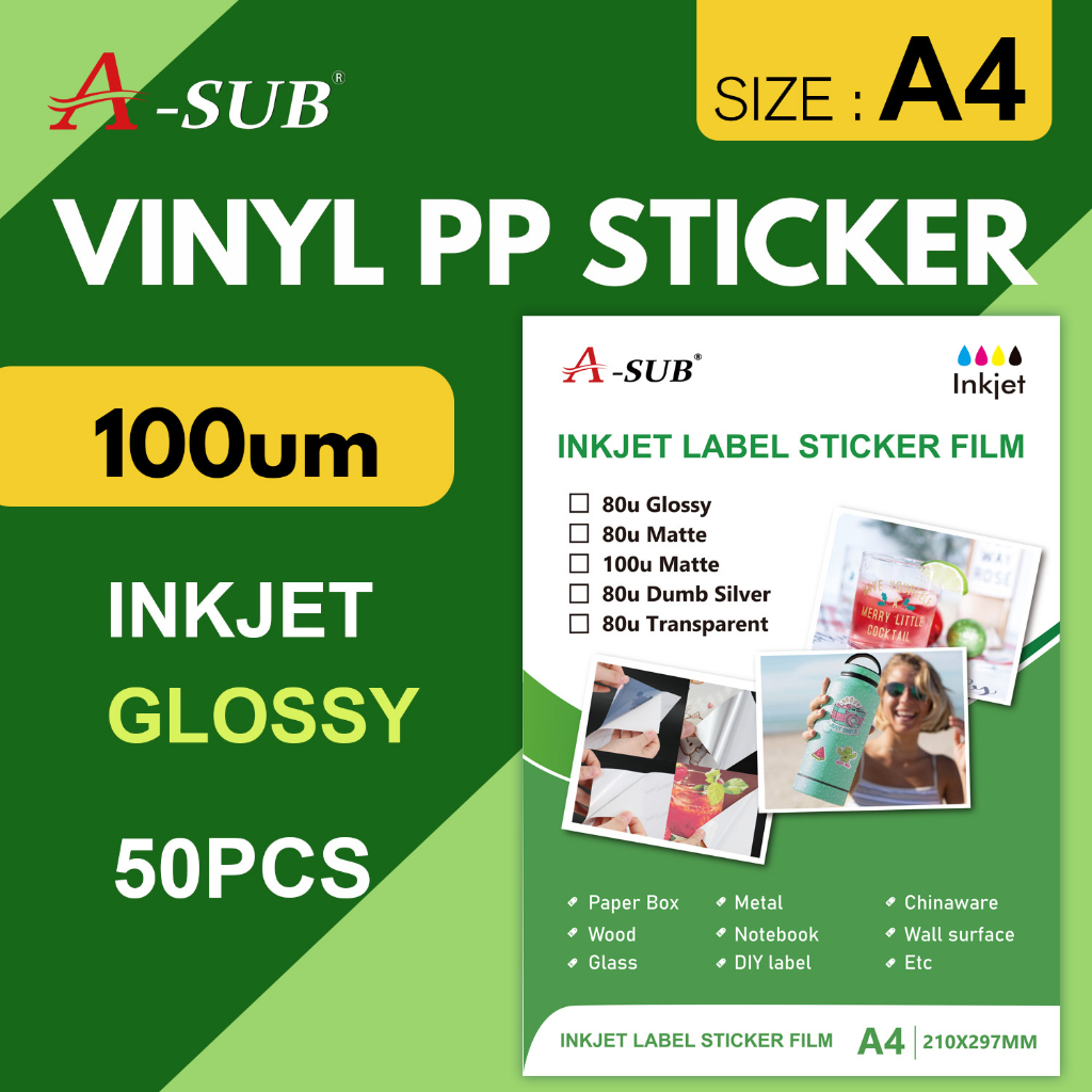 A-SUB Transparent/Glossy/Matte Self-Adhesive Vinyl Sticker Paper for ...