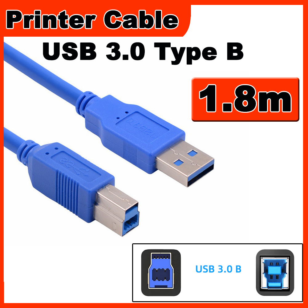 สาย Printer Cable USB 3.0 Type B ยาว 1.8m A Male to B Male for Printer ...