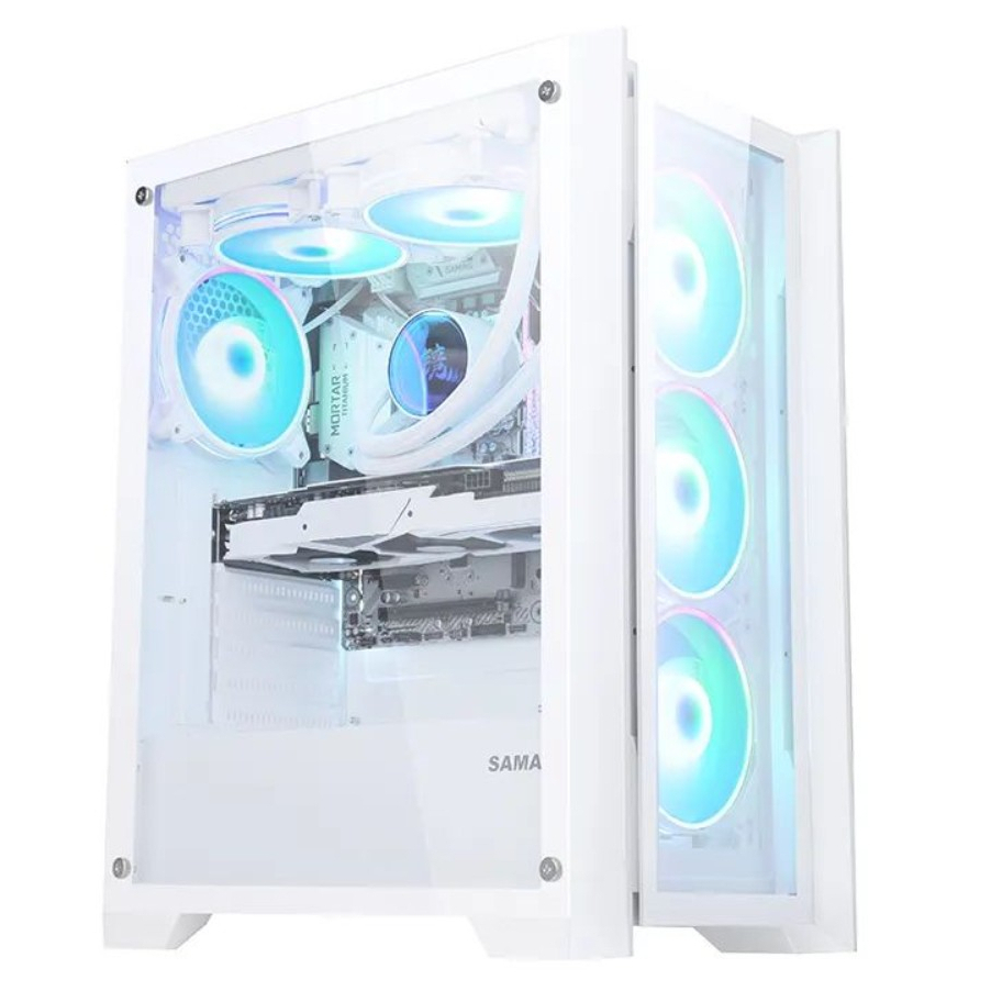 SAMA GZS Case (เคสคอมพิวเตอร์) สีขาว พัดลม 4 ตัว ATX|Micro-ATX|Mini-ITX กระจกเทมเปอร์มพร้อมที่ ...