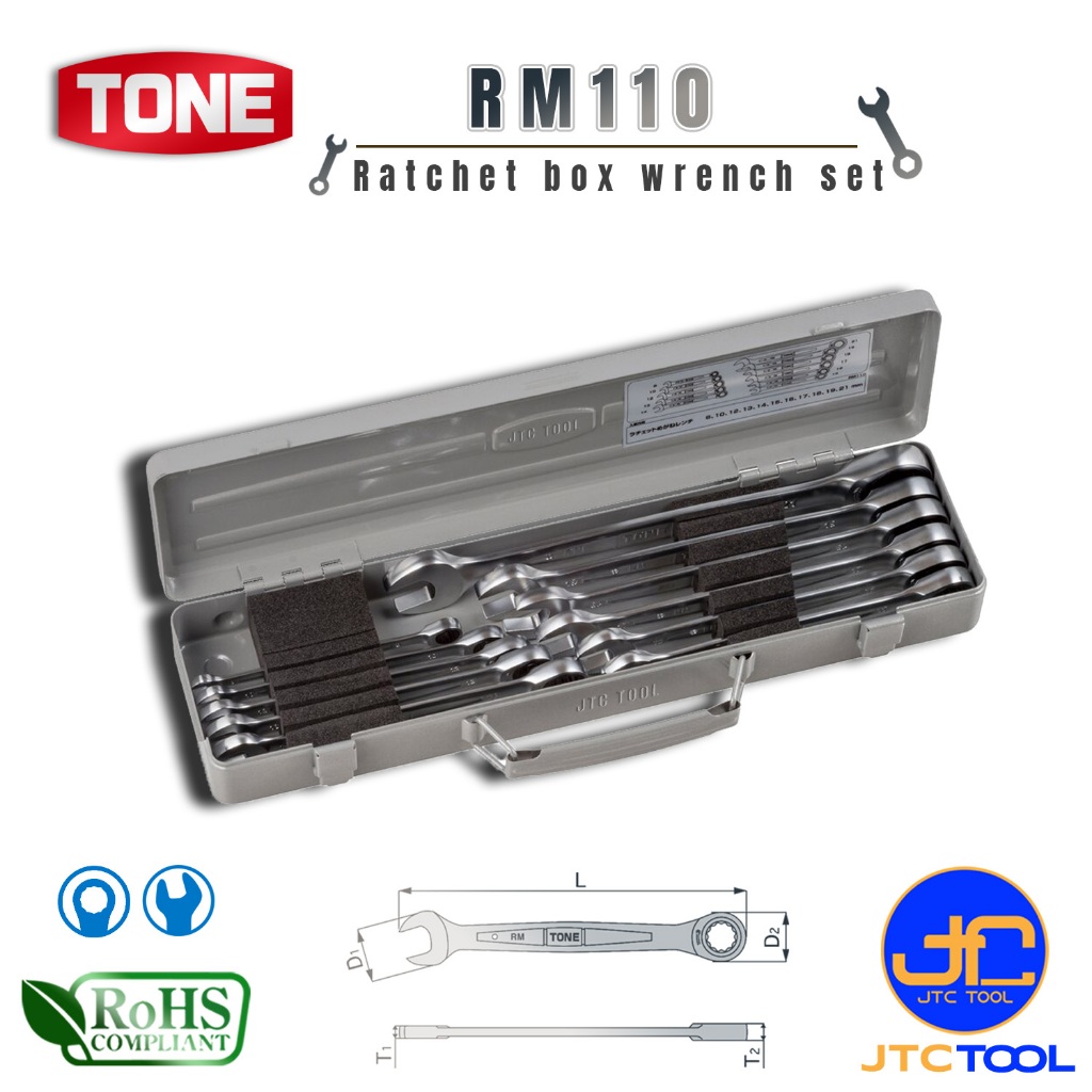 TONE ประแจปากตายข้างแหวนฟรีชุด 11ตัว ขนาด 8-21 มิล รุ่น RM110 - Ratchet ...