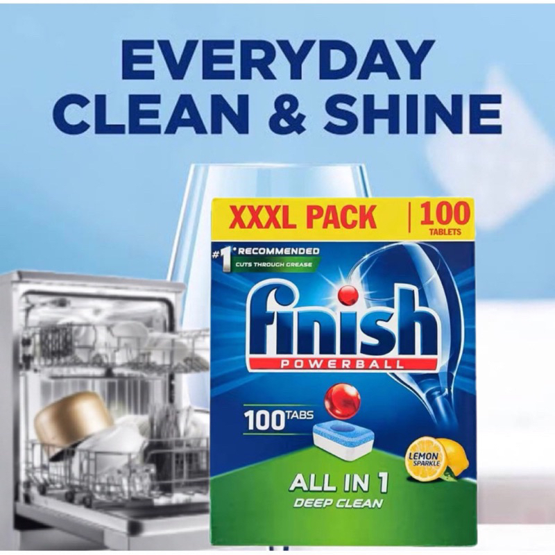 Finish Dishwasher Powerball All in 1 deep clean 100เม็ด Lemon Sparkle ...