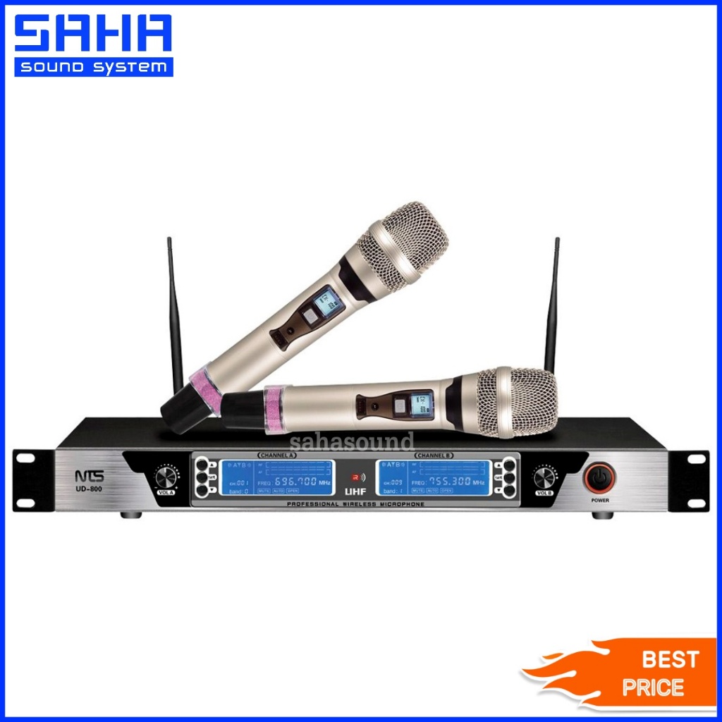 (ย้ายคลื่นได้) NTS UHF UD-800 ไมโครโฟนไร้สาย - ไมค์ลอย ถือคู่ ความถี่ใหม่ (ไม่มีกระเป๋าเก็บไมค์ ...