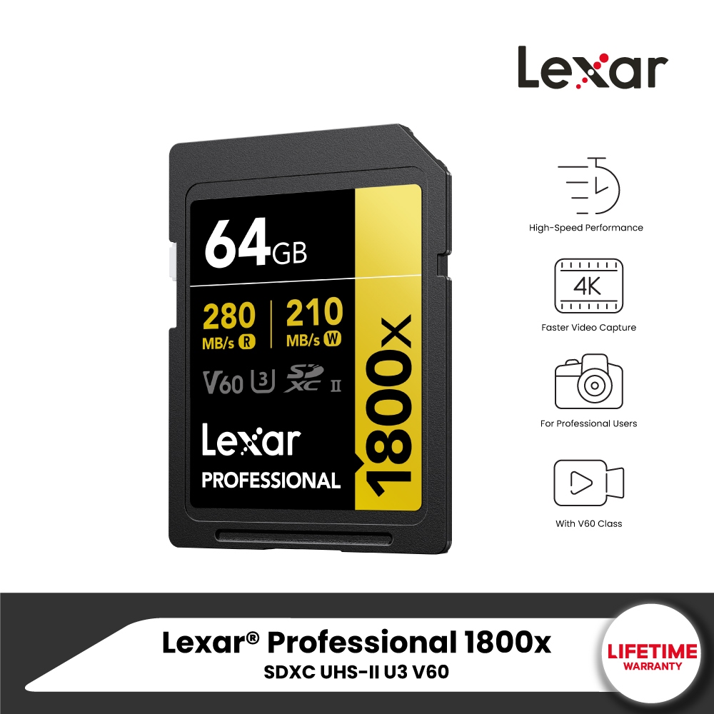 Lexar® Professional 1800x SDXC™ UHS-II Card GOLD Series (เอสดีการ์ด ...