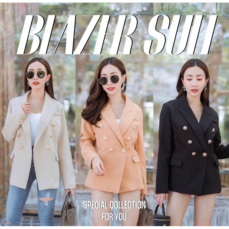 Hiend Blazer เสื้อเบลเซอร์สูททรงหรูดูแพง แต่งกระดุมทอง6เม็ด | Shopee Thailand
