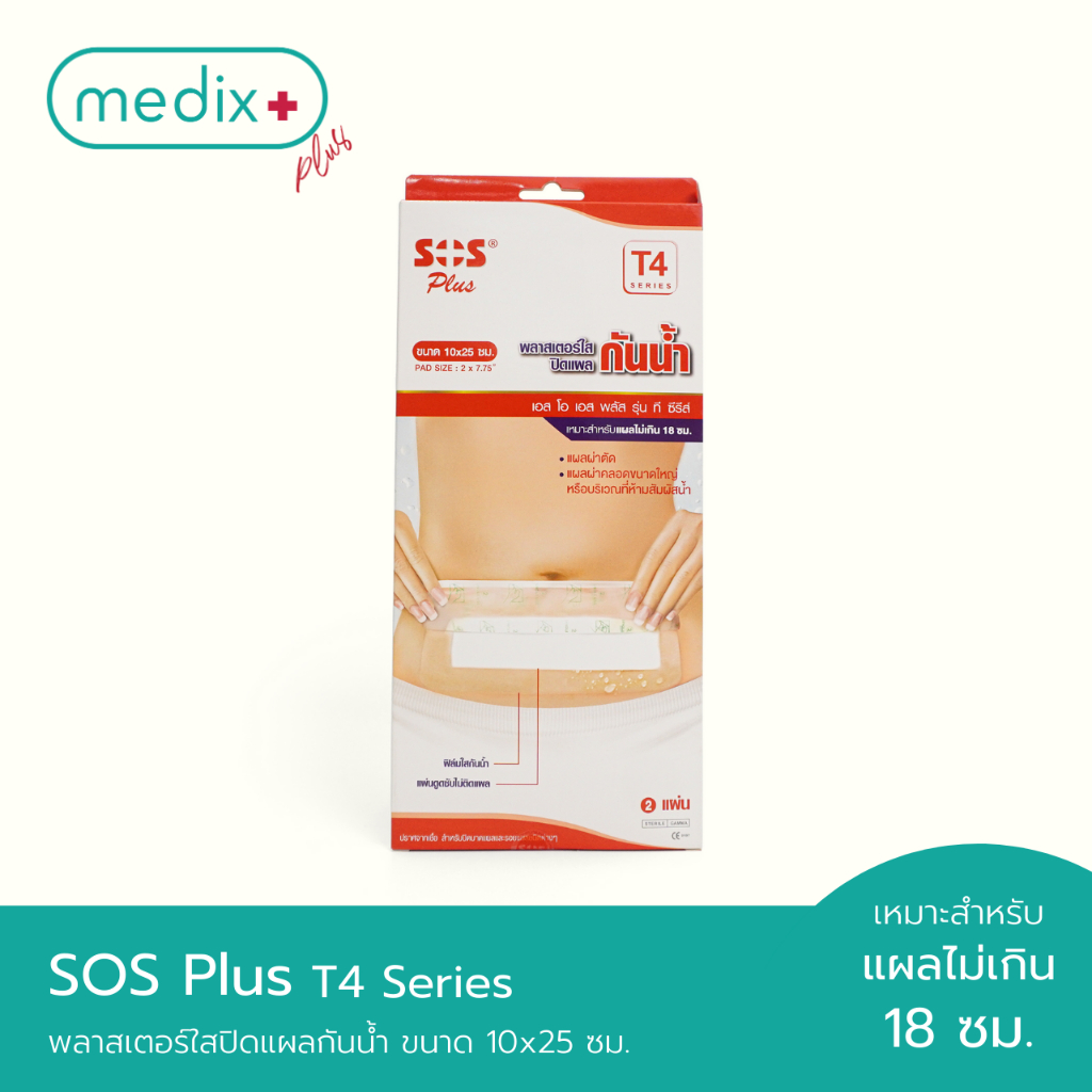 SOS Plus T4 Series พลาสเตอร์ใสปิดแผล แบบกันน้ำ ขนาด 10x25 ซม. แผลไม่ ...