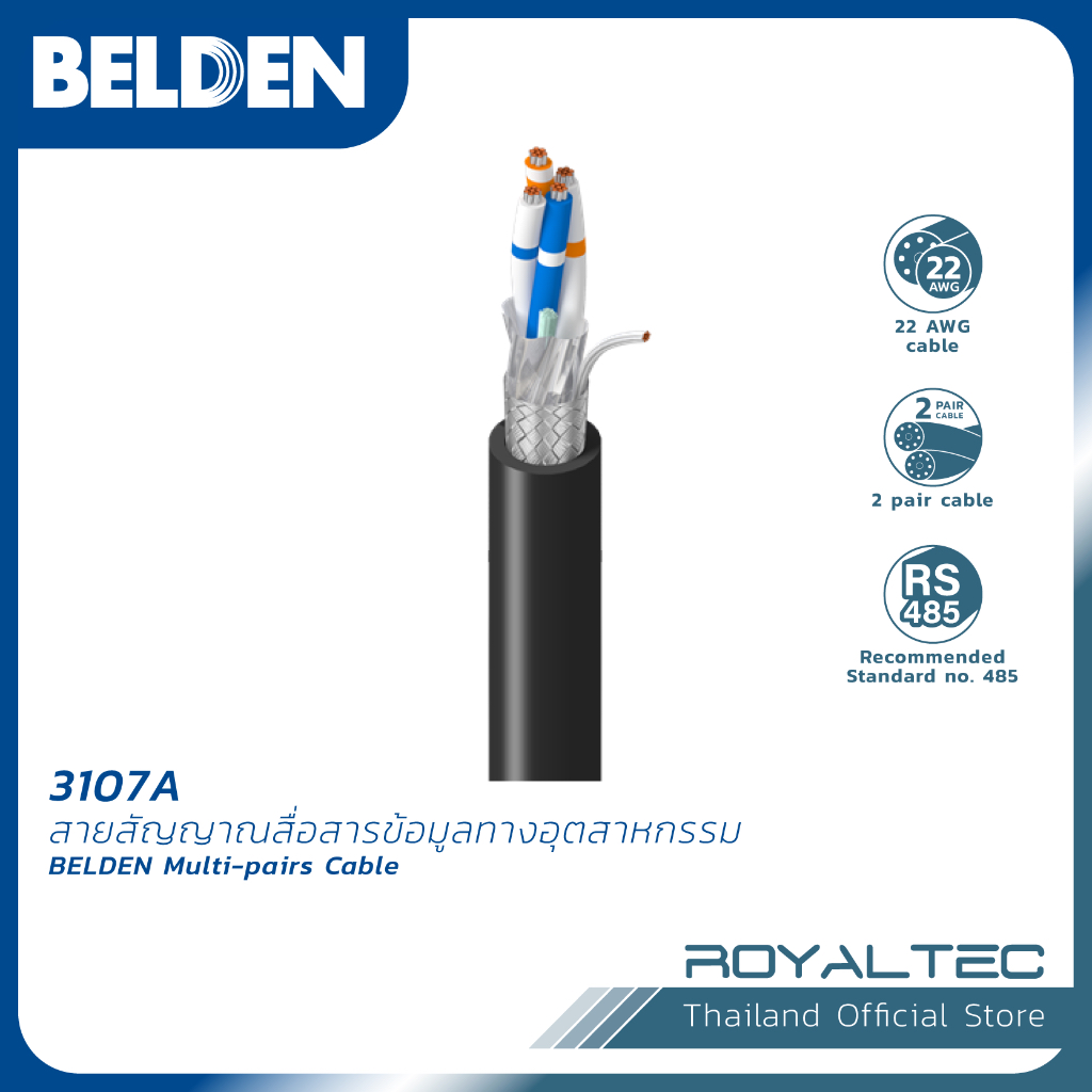 BELDEN 3107A สายสัญญาณสื่อสารข้อมูลทางอุตสาหกรรม RS485 , 22 AWG 2 Pair ...