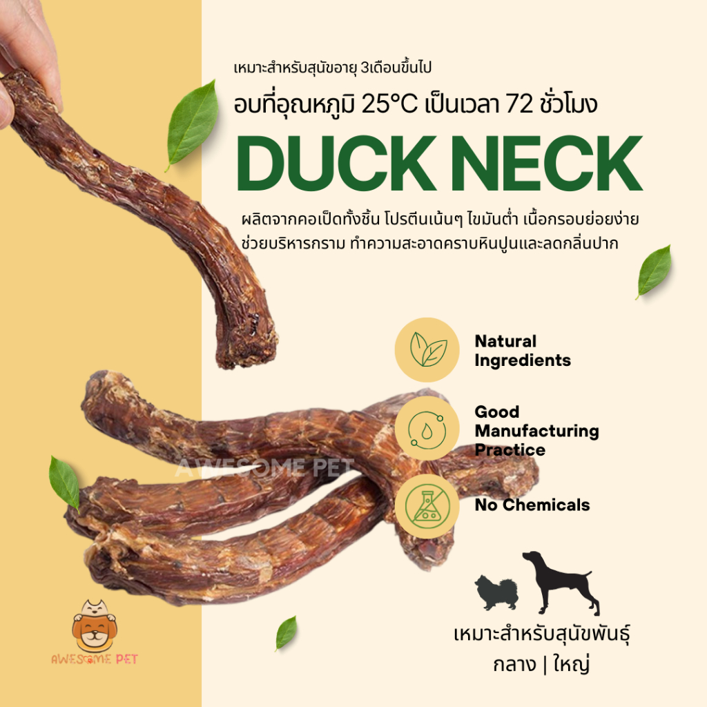 คอเป็ดอบแห้ง (Duck Neck) ขนมตัวช่วยสำหรับสุนัขขัดฟัน ผลิตจากคอเป็ด ...