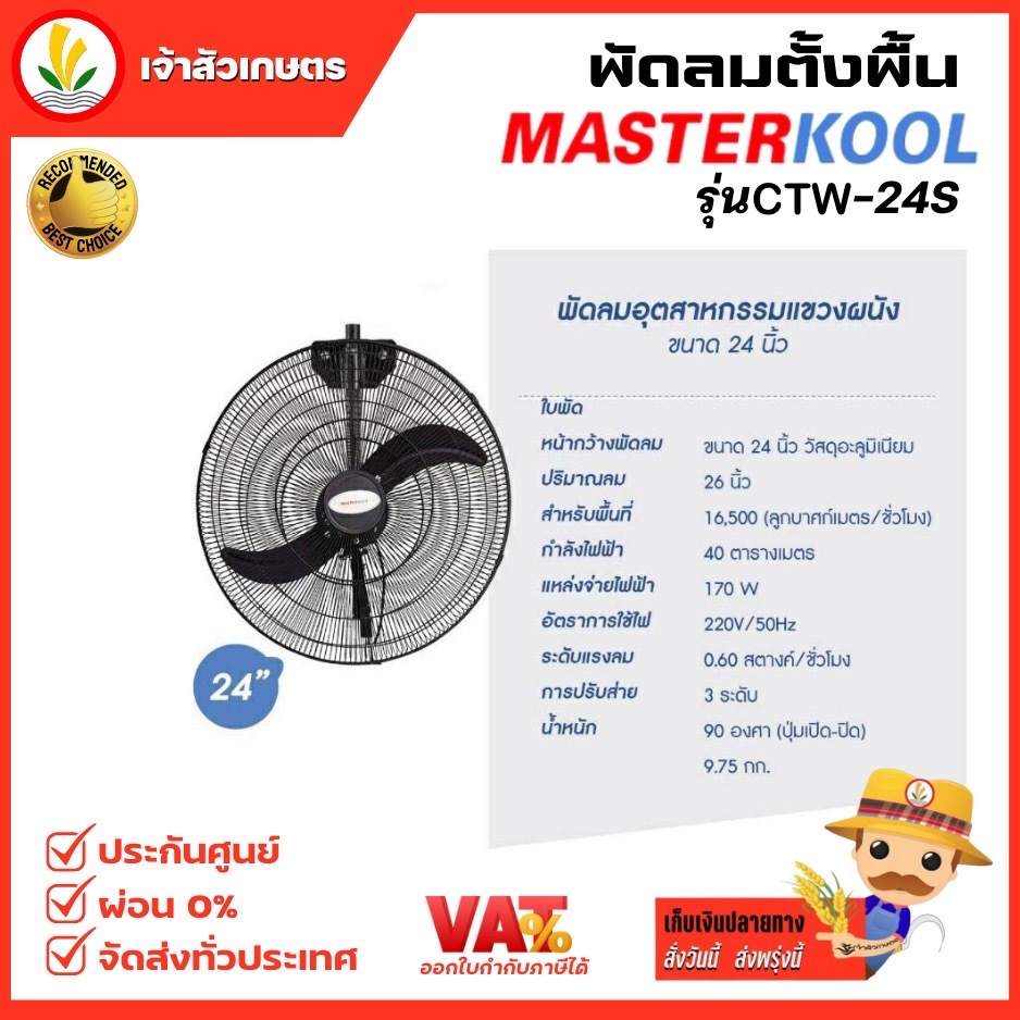 พัดลม Masterkool รุ่น CTW-24S พัดลมแบบแขวนผนัง ขนาด 24 นิ้ว พัดลมแขวน 24 นิ้ว รับประกัน 1 ปี ...