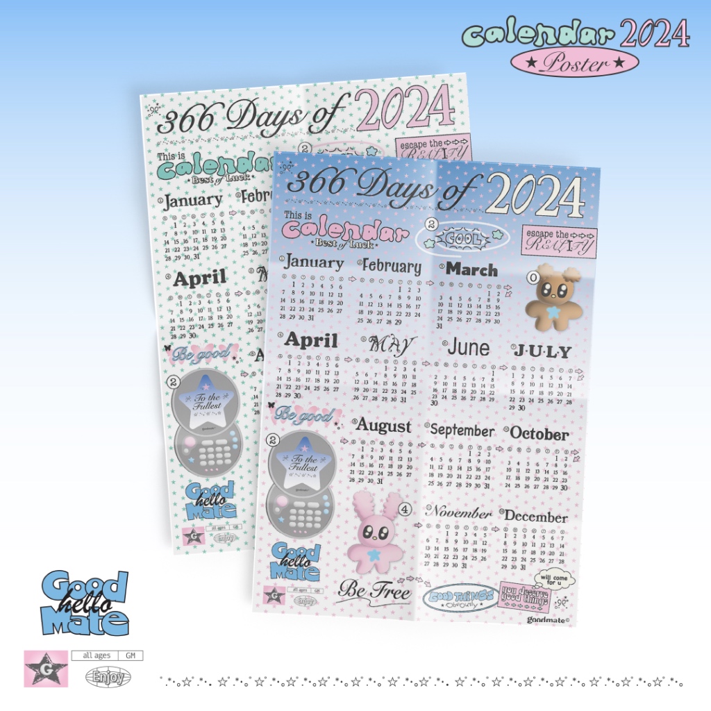 [Goodmate] ปฏิทินโปสเตอร์ 2024/2567 : Poster Calendar แบบพับ 12 เดือน ...