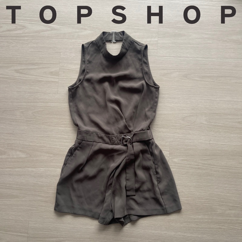 มือสอง จั๊มสูทขาสั้น Topshop สีกากี แท้ 100% | Shopee Thailand