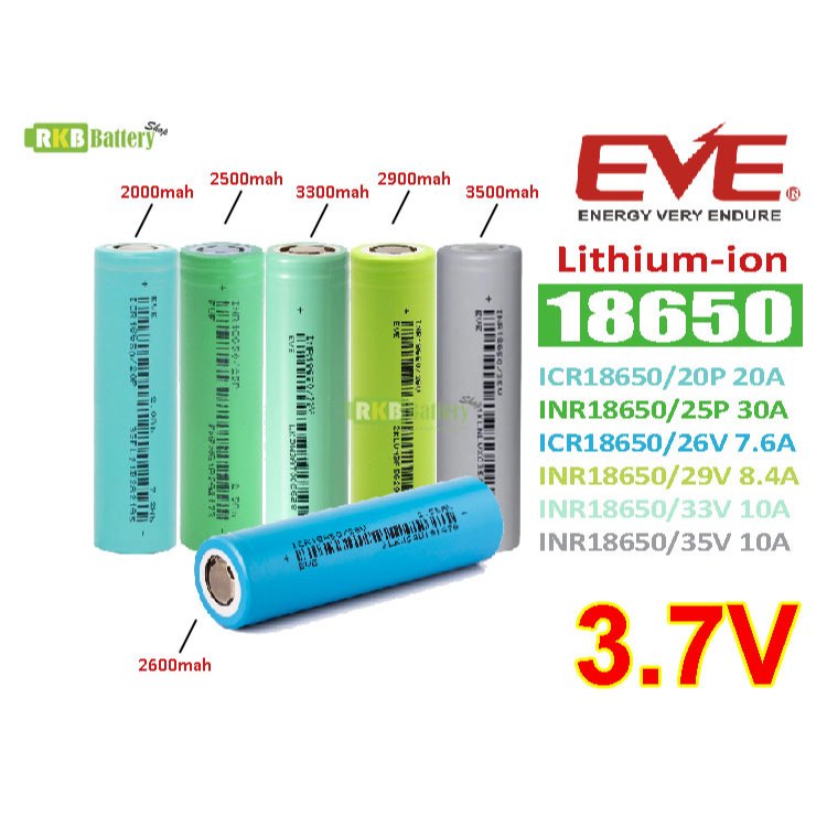 [พร้อมส่ง] ICR INR18650 EVE 20P 25P 26V 29V 33V 35V 2000-3500mAh 3.7v Rechargeable Li-ion ...