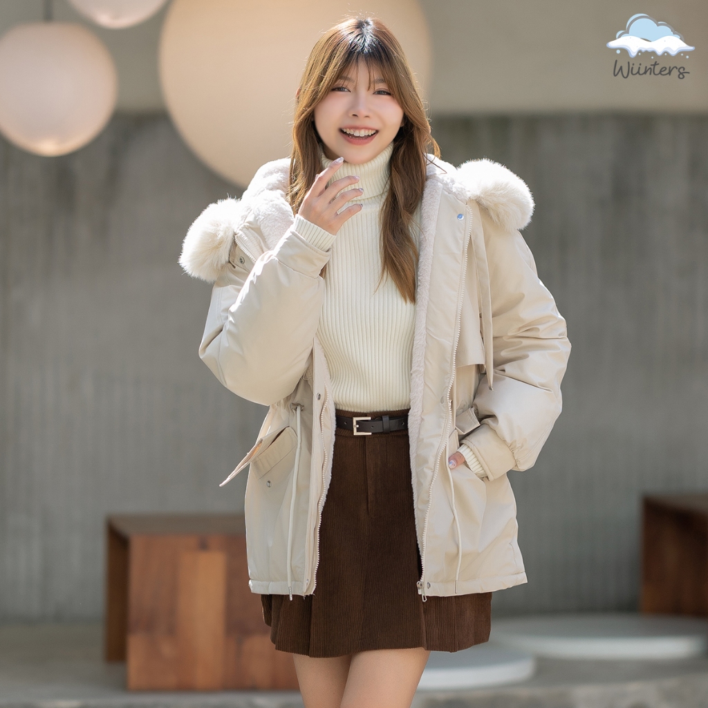 [ Snowy Winter Coat ] เสื้อโค้ท โค้ทสั้น มีฮู้ด ขนเฟอร์ ถอดได้ | Shopee ...