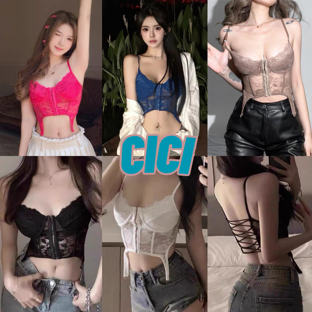 Cici(NO.J860)Lace tank top สายเดี่ยวลูกไม้คอร์เซ็ท กิมมิคสายไขว้หลัง สวยแซ่บเซกซี่สุดๆ | Shopee ...