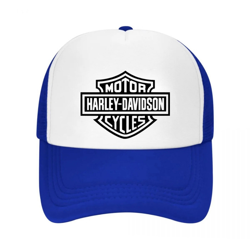 หมวกแก็ป หมวกเบสบอล หน้าบุฟองน้ำ หลังตาข่าย สกรีน HA RLEY DAVI SION logo ด้วย Flex pu ขอบเรียบ ...