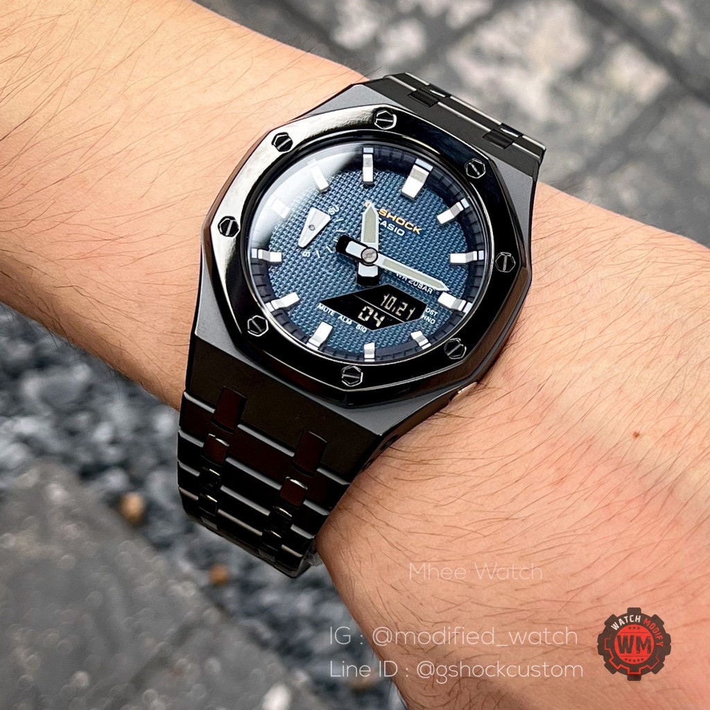 G-Shock Casioak Navy Blue waffle Dial with Sandblasted Black Metal ...