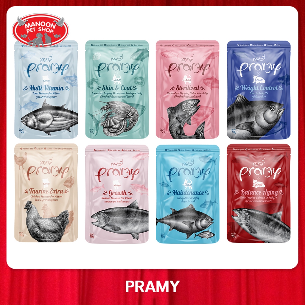 [12 PCS][MANOON] PRAMY Pouch Jelly&Gravy 70g. พรามี่ อาหารเปียกสำหรับแมวตั้งแต่ 2 เดือนขึ้นไป ...
