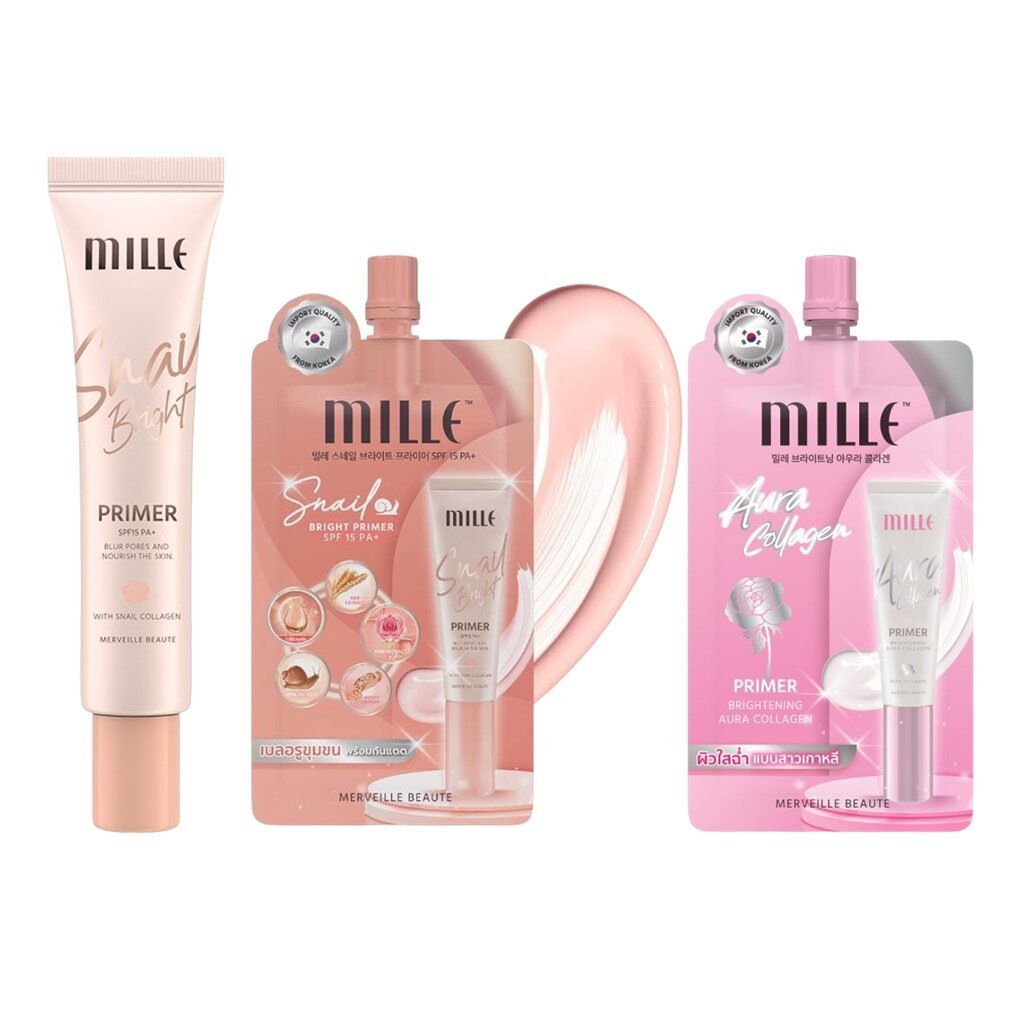 Mille Snail Bright Primer ไพร์มเมอร์ มิลเล่ SPF15 PA+ / Aura Collagen ...