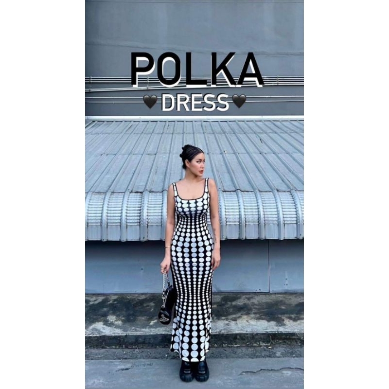 (มือ2)งานนำเข้าร้าน Jolie Store(L)::เดรสกล้ามเข้ารูปลายจุดขาวดำหางปลา ...