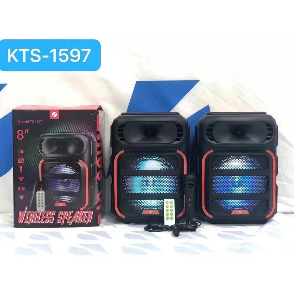 ลำโพงเบสหนัก ดอก8นิ้ว รุ่น KTS-1597 ปรับไมค์ ปรับเบสได้ แถมไมค์ สายชาร์จ รีโมท มีแบตในตัว ...