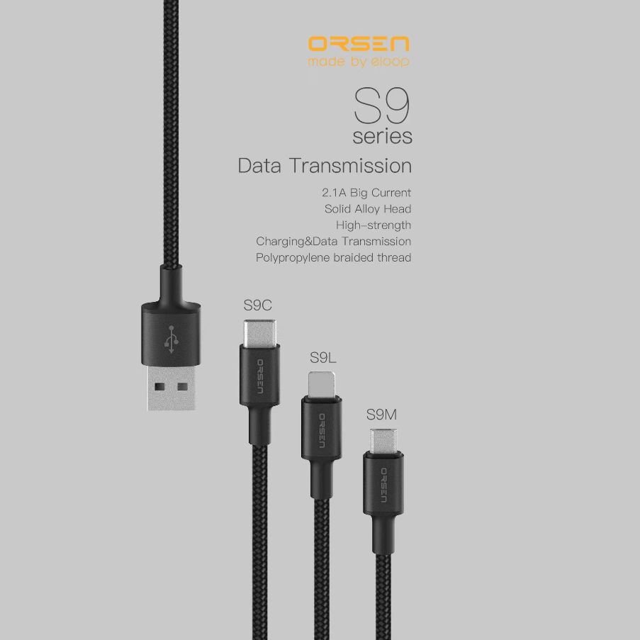 Eloop รุ่น S9L / S9M / S9C สายชาร์จ ไนลอนถัก USB Data Cable 2.1A L Cable Micro Type C | Orsen ...