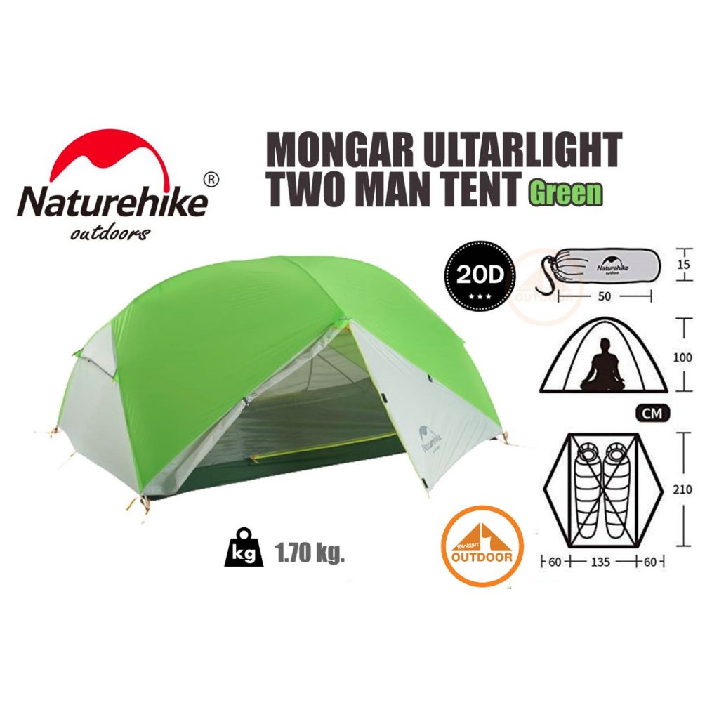 NatureHike Mongar Ultralight two man tent #Green เต้นท์เดินป่านำ้หนักเบา ขนาด 2 คน | Shopee Thailand