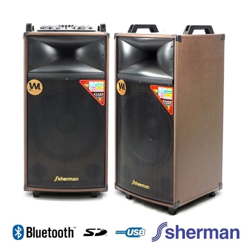 Sherman SB-606 Bluetooth Amplifier Speaker ลำโพงขยายกลางแจ้ง พร้อมไมค์ ขนาด 15 นิ้ว 300W ...