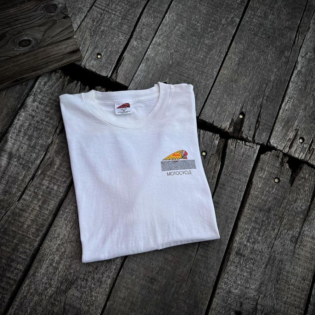 เสื้อยืด Vintage 90s Indian motorcycle มอเตอร์ไซส์อินเดียน USA สีขาว ...