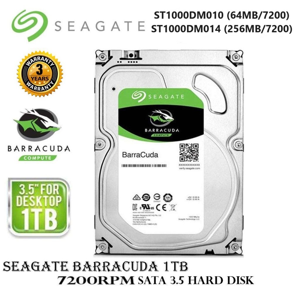 SEAGATE BARRACUDA 1TB 3.5" HDD (ฮาร์ดดิสก์ 3.5")SATA3 - รับประกัน 3 ปี ...