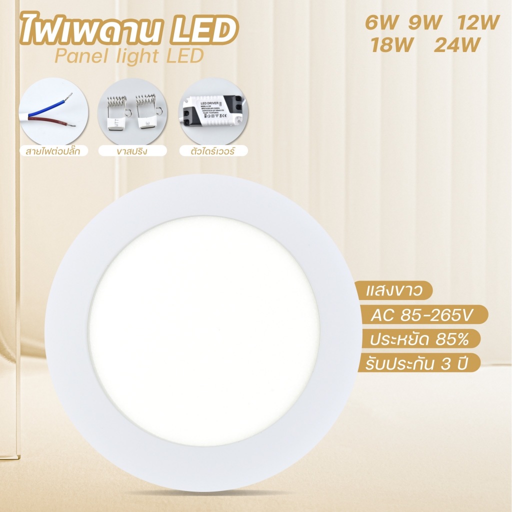 โคมไฟดาวน์ไลท์โคมพาเนลไลท์แอลอีดี ดาวน์ไลท์ LED Panel Downlight ขนาด 9W 12W 18W 24Wหน้าทรง กลม ...