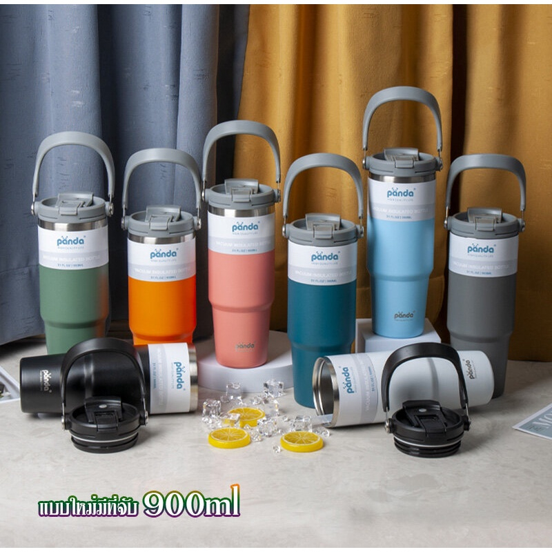 แก้วเก็บความเย็น ฝา2หัว Panda 900ML 30oz รุ่นมีหูหิ้วมีหลอด แก้วเก็บอุณหภูมิร้อน-เย็น 304 ...