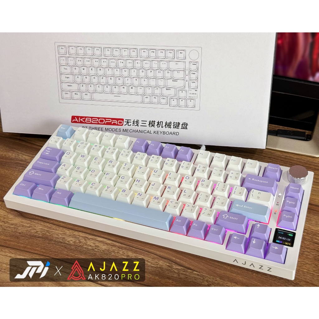 คีย์บอร์ดเกมมิ่ง AJAZZ AK820 PRO ไร้สาย Hotswap 82 ปุ่ม จอ TFT ...