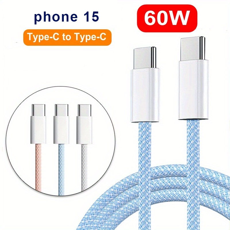 PD 60W Fast Charger 6A USB C Type C 2m Cable For Apple iPhone 15 Pro ...