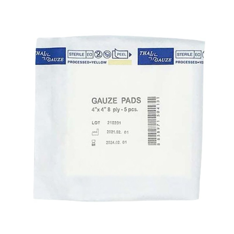 ผ้าก๊อซ Sterile Gauze pad 4x4 นิ้ว (5 ชิ้น / ซอง) แพ็คละ 20 ซอง ...