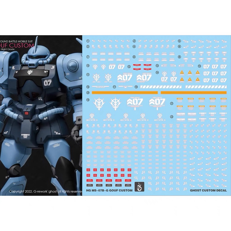 ดีคอลน้ำ DECAL [GHOST] HG 1/144 MS -07B-3 GOUF CUSTOM สะท้อนแสงแบล็คไลด ...