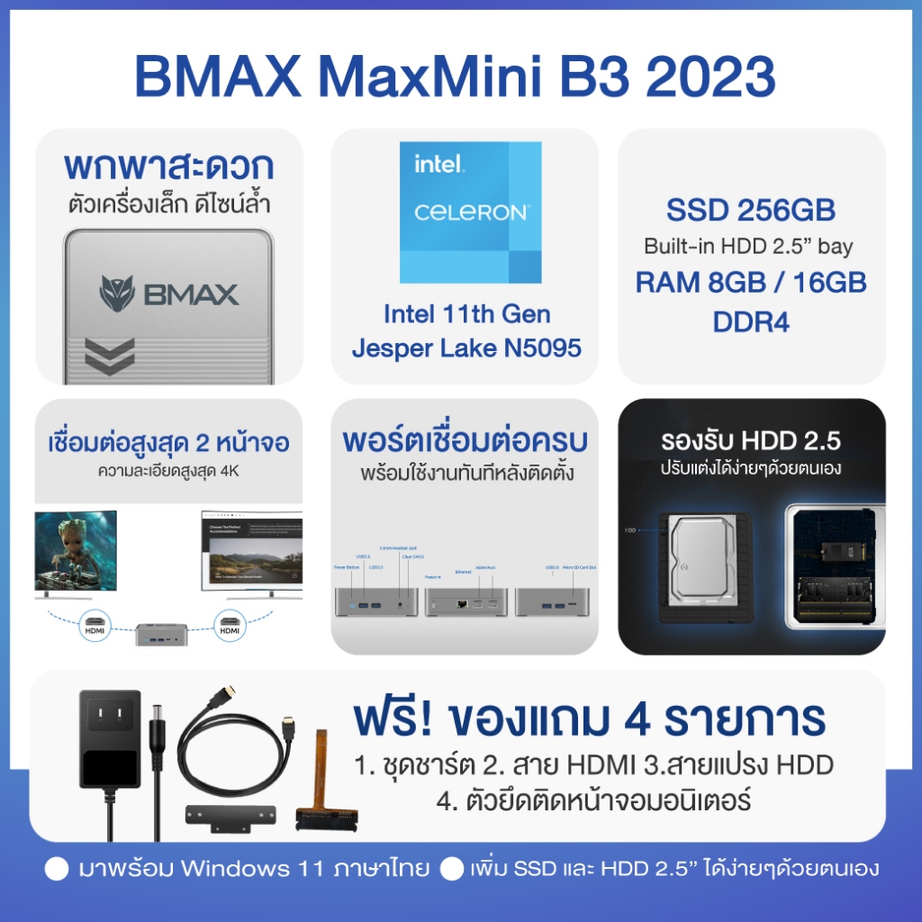 [ใหม่! Windows 11] BMAX B3 2023 Mini PC มินิ พีซี Intel Celeron N5095 ...