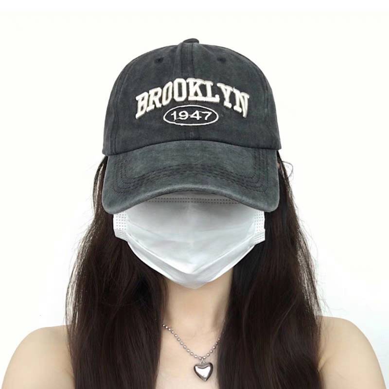 [พร้อมส่ง] หมวก Cap สำหรับผู้ใหญ่ รอบหัว: 56-60 cm. หมวกแก๊ปผ้าฟอกแนววินเทจ ปักคำว่า " BROOKLYN ...