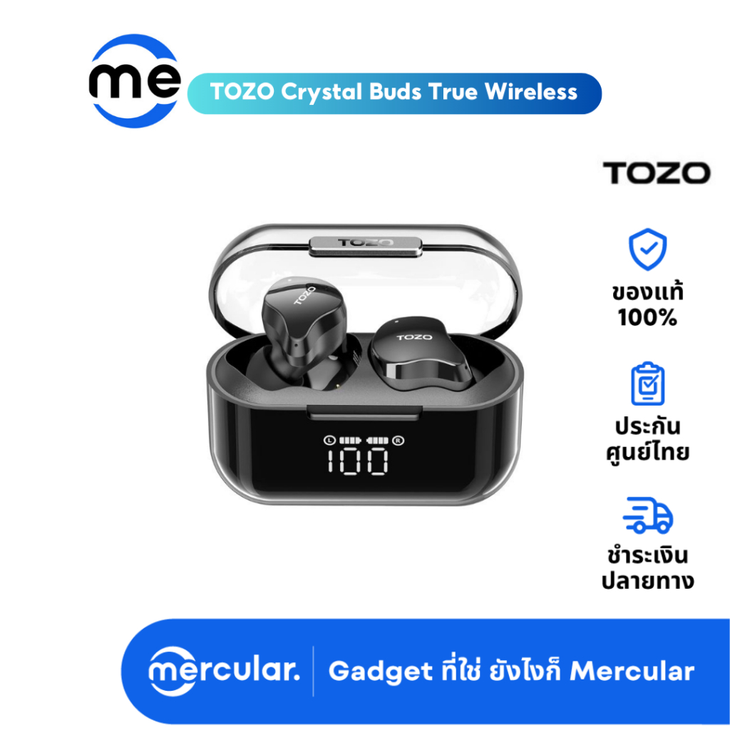 หูฟัง TOZO Crystal Buds True Wireless หูฟังบลูทูธ In-Ear IPX8 Bluetooth ...