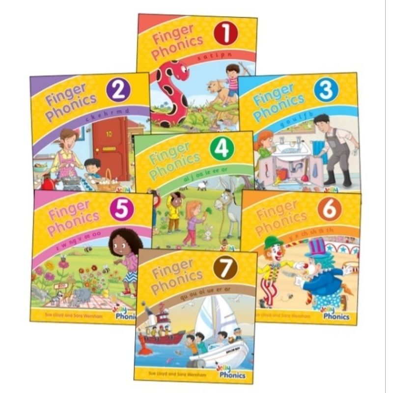 (ปกใหม่ Refresh cover) Jolly phonics Finger Phonics set of books 1–7 ...