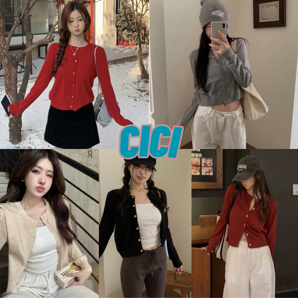 Cici(NO.D091)เสื้อเเขนยาวไหมพรม กระดุมหน้าใช้งานได้จริง ผ้านิ่มยืดใส่สบาย แมทช์ได้หลายลุคหลาย ...