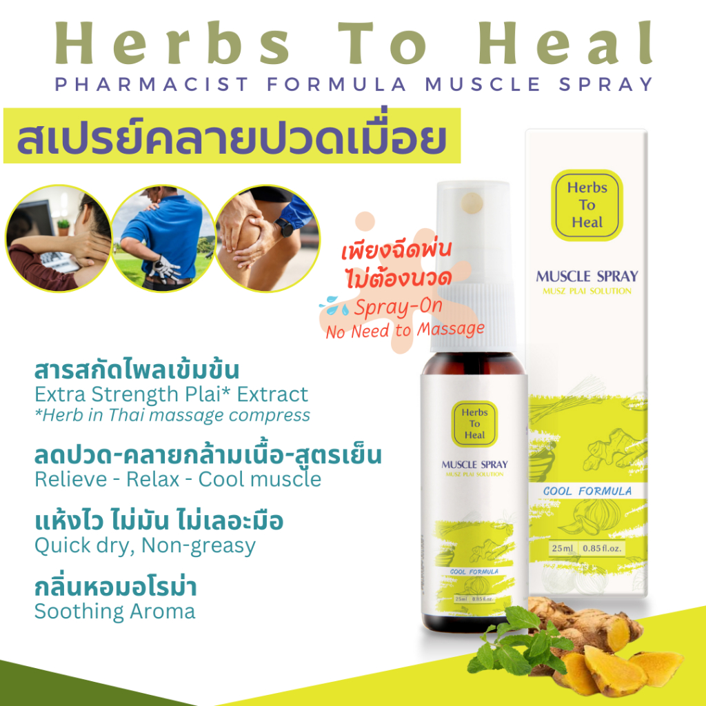 เฮิร์บสทูฮีล สเปรย์คลายปวดเมื่อยกล้ามเนื้อ สารสกัดไพลเข้มข้น (สูตรเย็น ...
