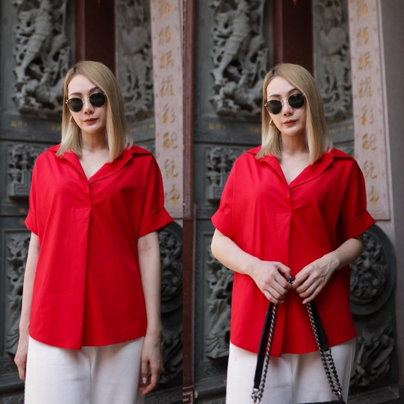 𝗜𝗩𝗢𝗥𝗬 𝗥𝗘𝗗 𝗦𝗛𝗜𝗥𝗧 AR617 | Shopee Thailand