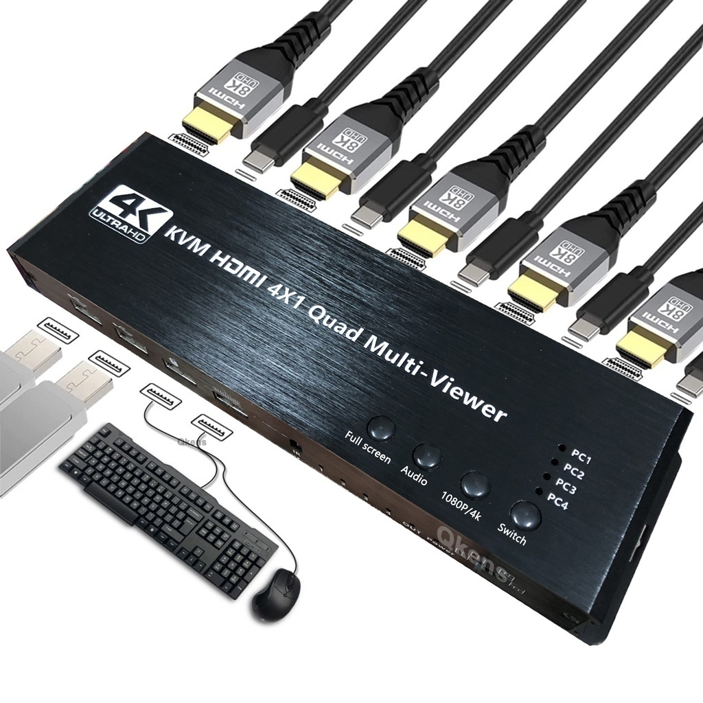 (จากไทย) HDMI KVM สวิตช์ 4x1 Quad Multi Viewer 4 in 1 Out KVM HDMI ...