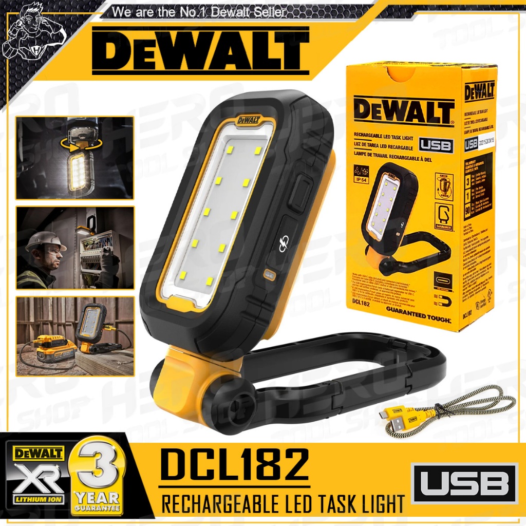 DEWALT ไฟฉาย LED แบบพกพา 1,000 ลูเมน (USB-C แบตเตอรี่ในตัว) รุ่น DCL182 ...