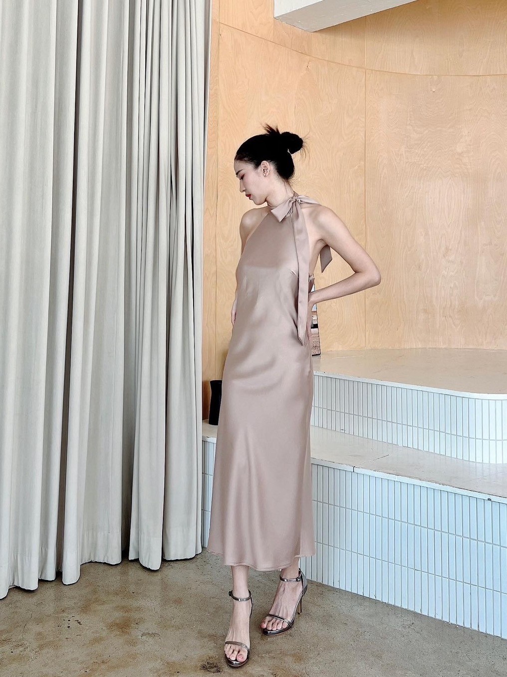 CHANUN-Mila Dress เดรสเว้าแขนผูกคอ หลังถ่วง(CN-048) | Shopee Thailand